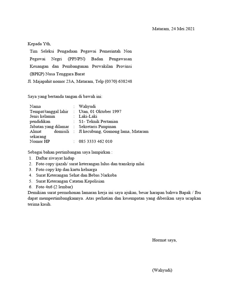 Lamaran Wahyudi CV Buana Jaya | PDF