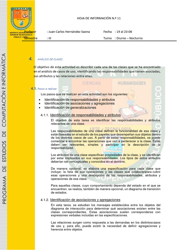 Hoja de Información - Semana 11 | PDF | Objeto (informática) | Caso de uso