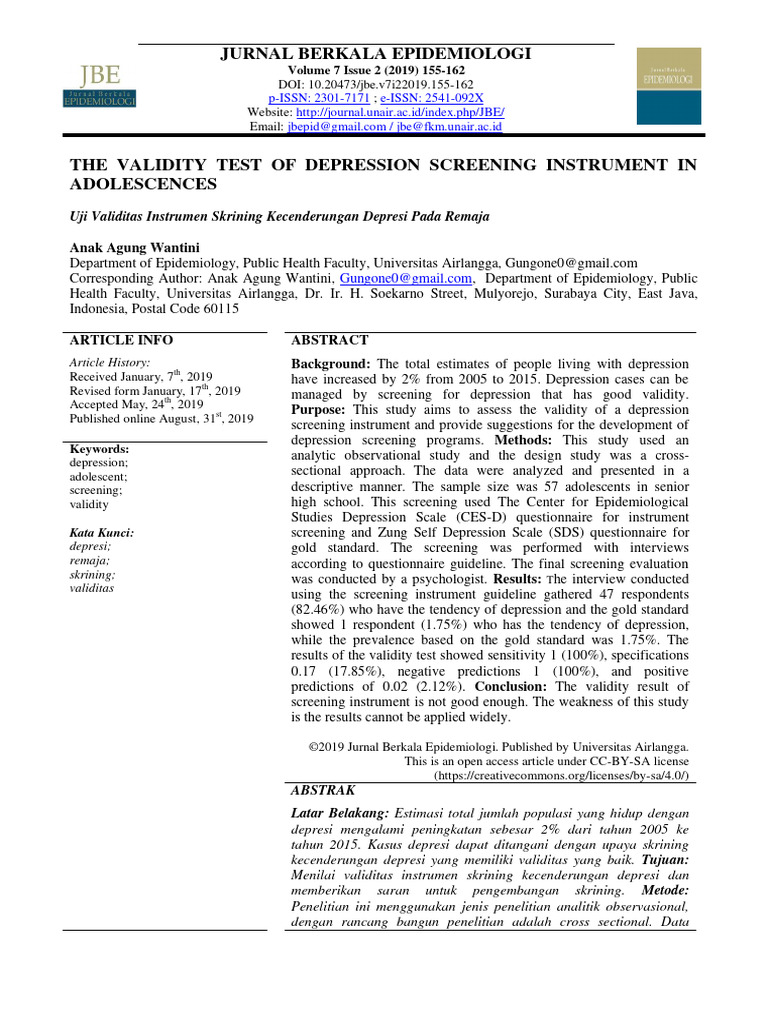 Validity of Adolescent Depression Screening | PDF | Major Depressive ...