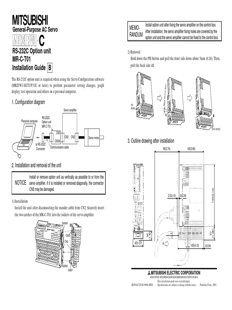 RS-232C Option Unit MR-C-T01 Installation Guide B: General-Purpose AC Servo | PDF | Computing ...
