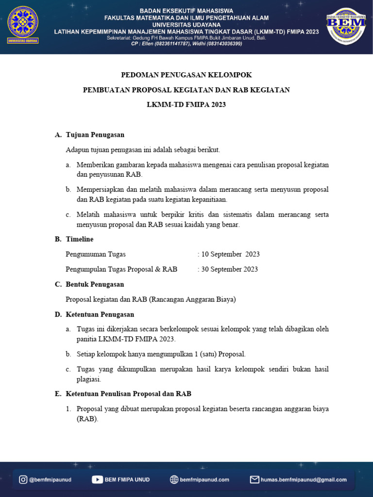 Panduan Proposal dan RAB LKMM-TD 2023 | PDF