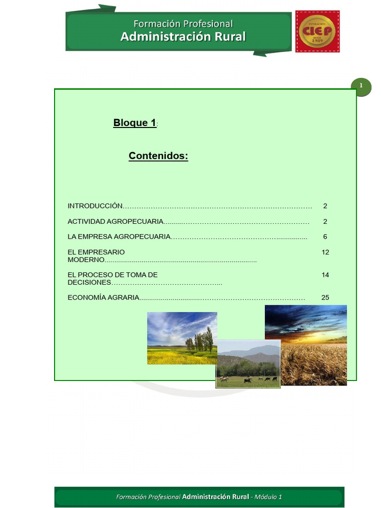 Administracion Rural - Modulo 1 - Bloque I | PDF | Business | Agricultura