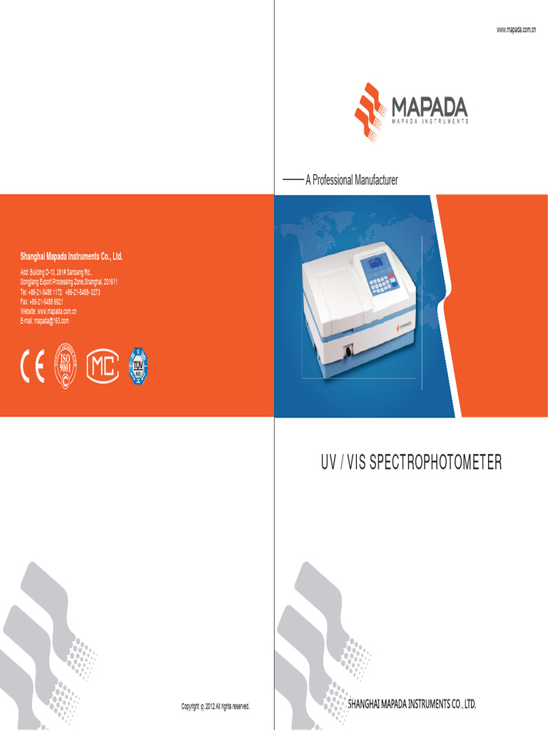 Espectrofotometros Mapada Catalogo | PDF | Spectrophotometry | Ultraviolet–Visible Spectroscopy