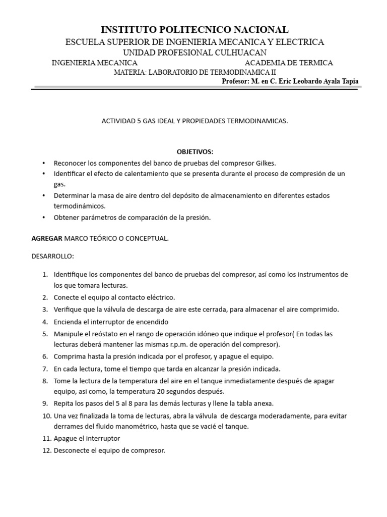 Practica 1 Termo | PDF | Presión | Termodinámica