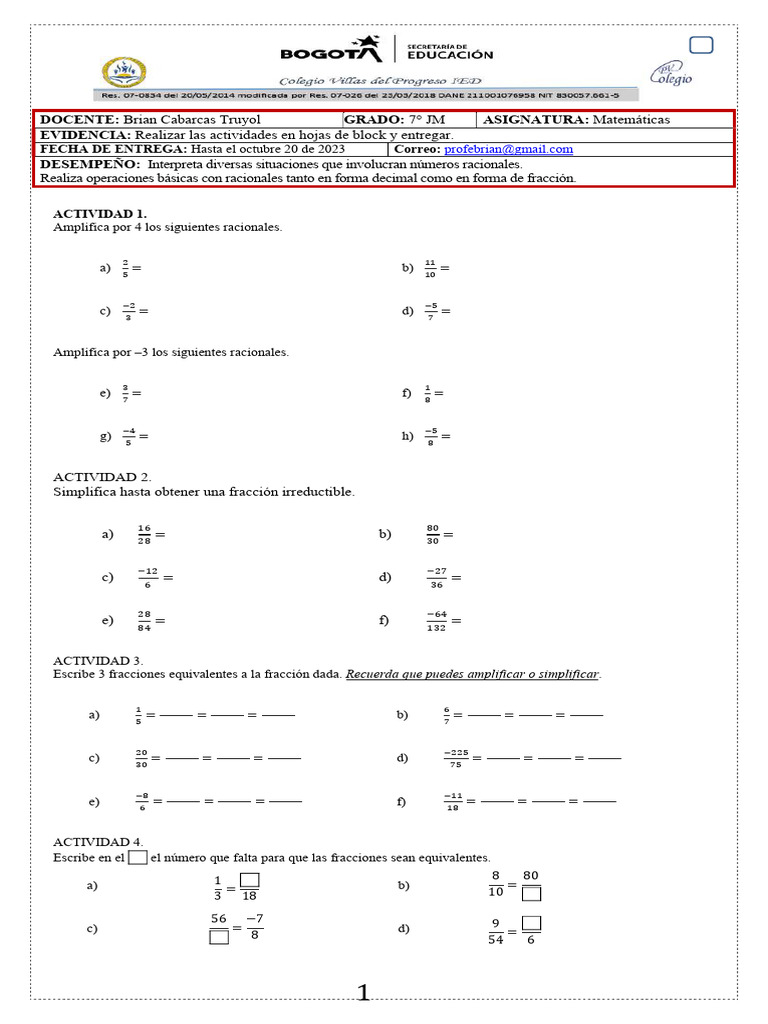 Plan Mejoramiento - Math - 7° - 3p - Operacion en Q. | PDF | Número ...