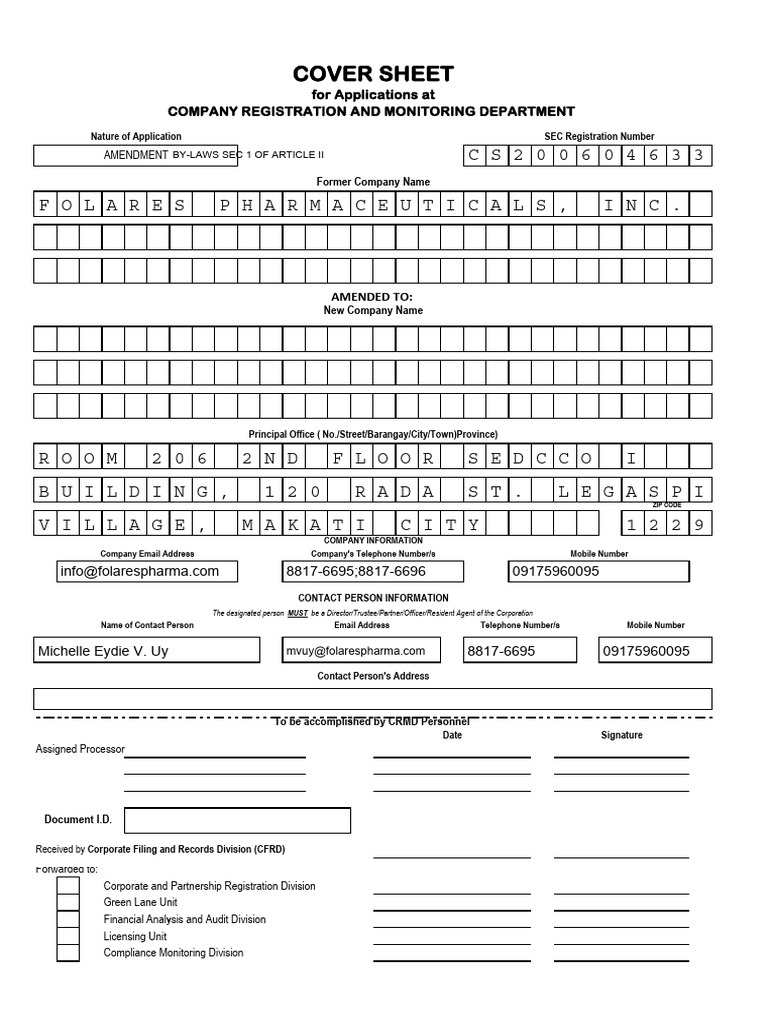 SEC Amendment Cover Sheet Template | PDF