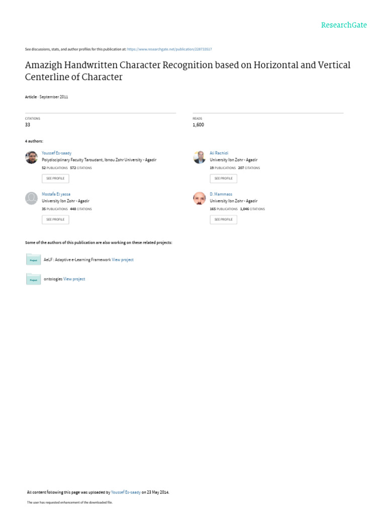 Amazigh Handwritten Character Recognition Based On Pdf