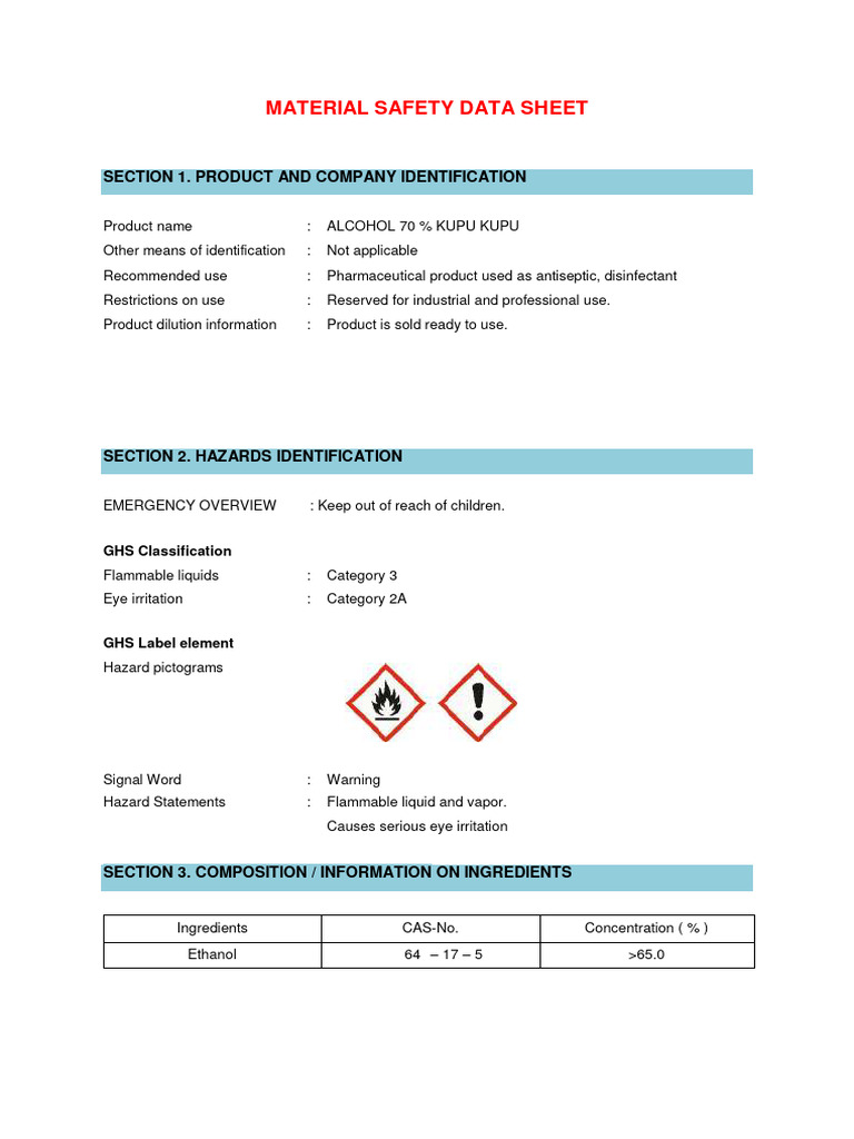 MSDS Alkohol 70% Dipamed | PDF | Firefighting | Ethanol