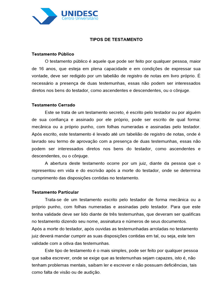Tipos de Testamento | PDF | Testamento