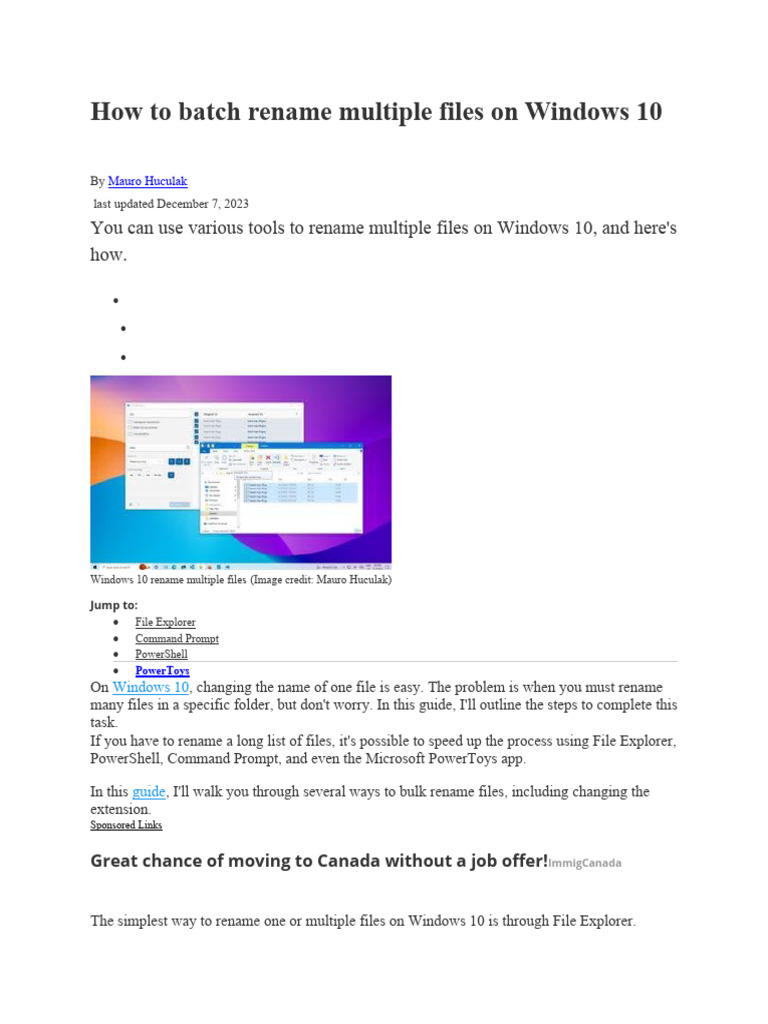 How To Batch Rename Multiple Files On Windows 10 | PDF | Computer File | Filename