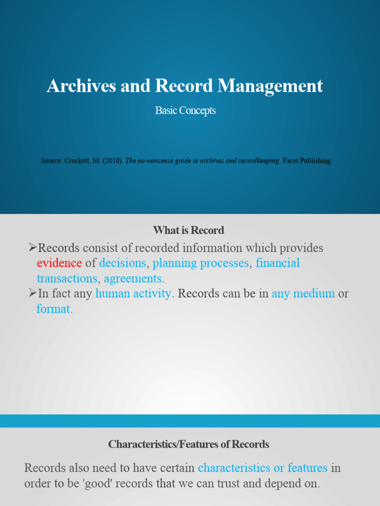 Records and Archives Management Lectures | PDF | Archive | Archivist