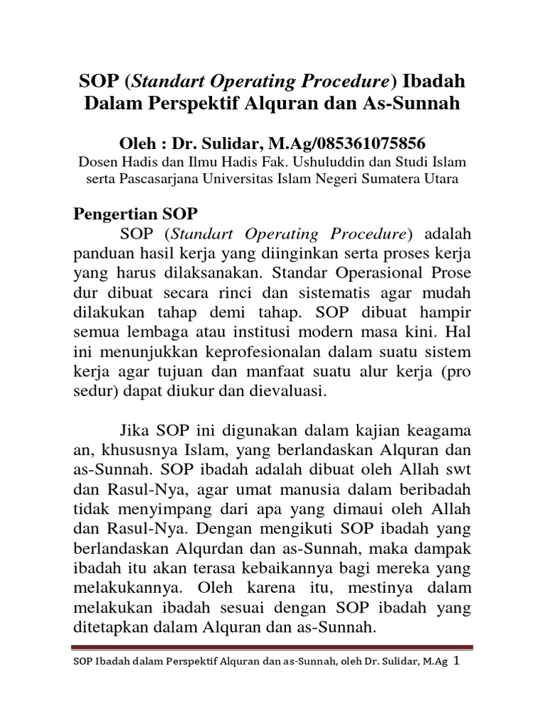 SOP Ibadah Dalam Perspektif Alquran Dan As-Sunnah | PDF