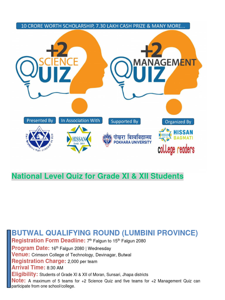 National Level +2 Science Quiz 2025 | PDF | Science | Cognition