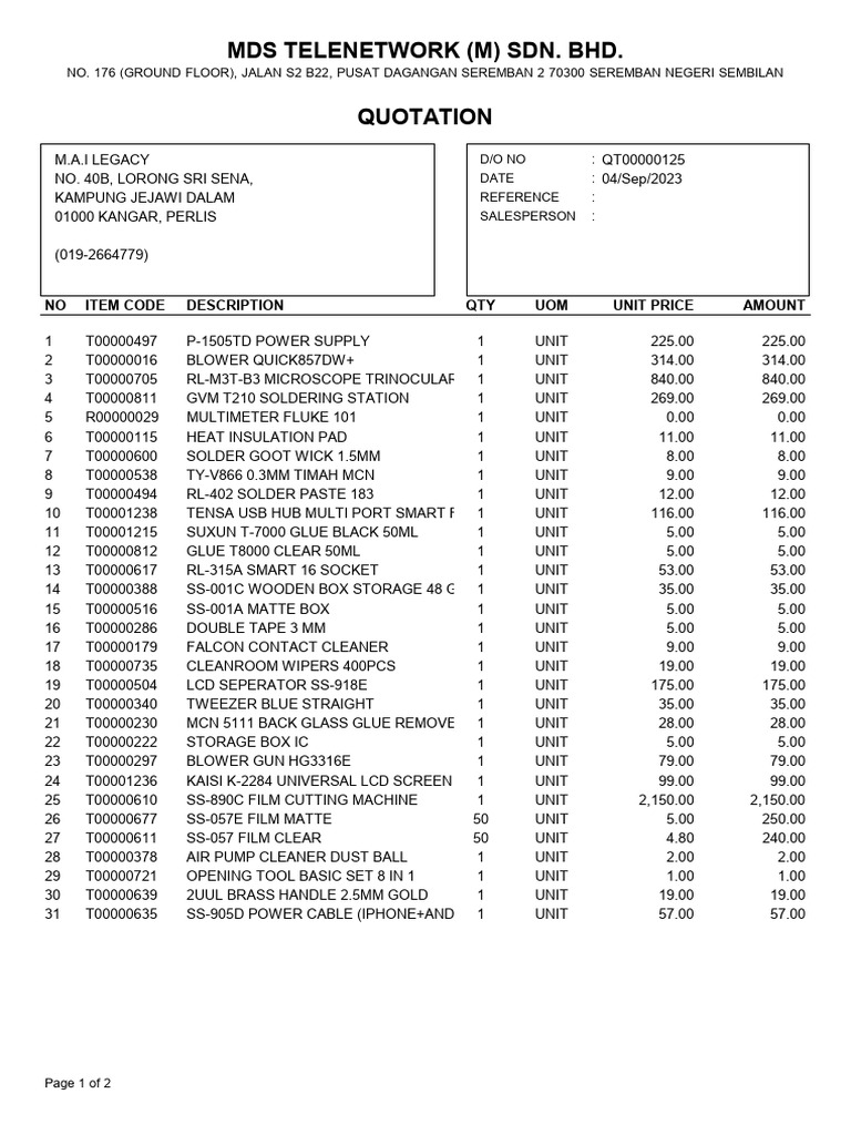 Contoh Quotation | PDF | Manufactured Goods
