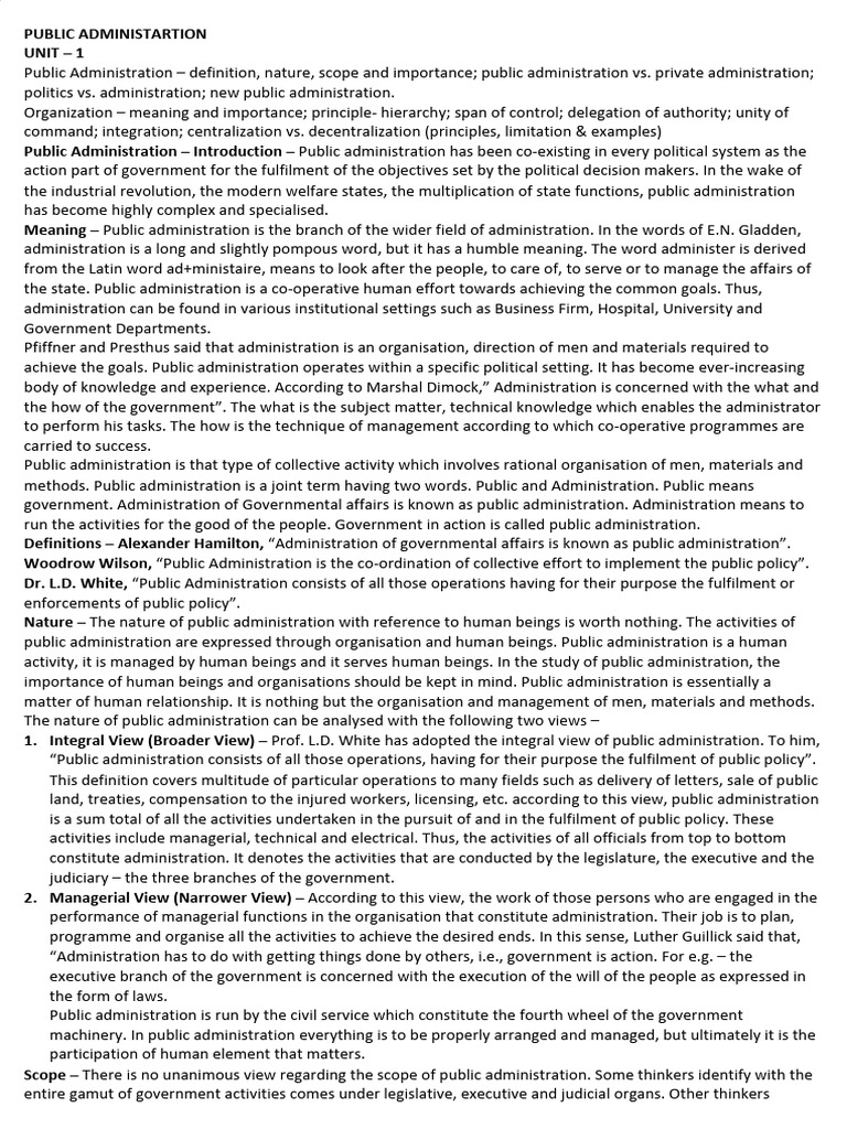 Public Administartion Notes | PDF | Public Administration | Hierarchy