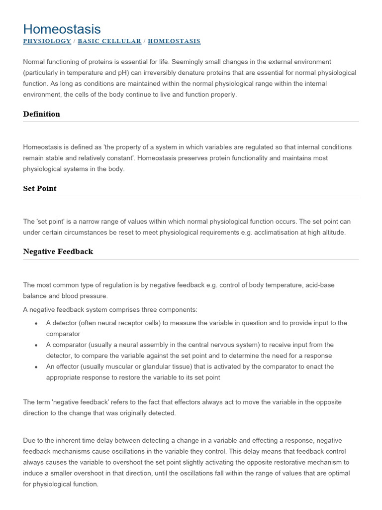 Homeostasis | PDF | Homeostasis | Feedback