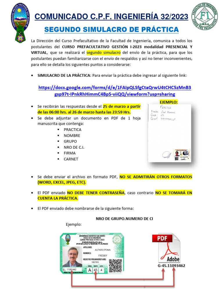 COMUNICADO 32 CPF SIMULACRO DE PRACTICA | PDF