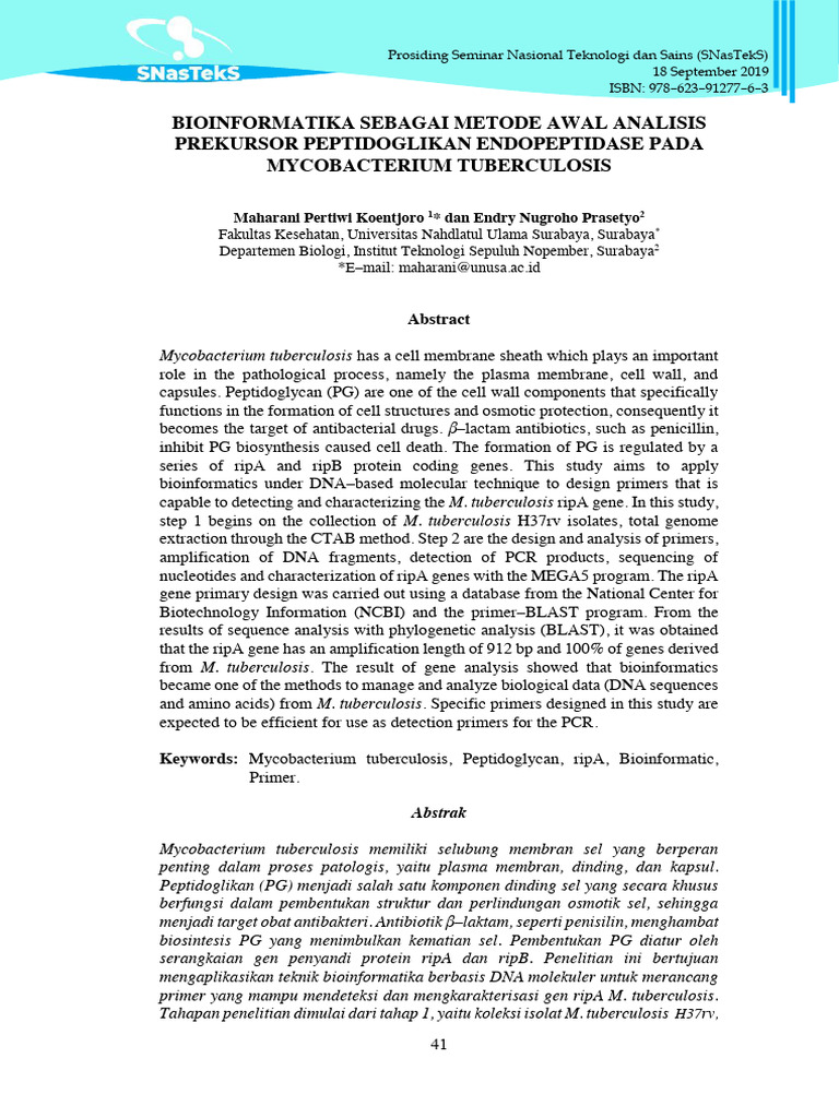 Bioinformatika Sebagai Metode Awal Analisis Prekursor Peptidoglikan ...