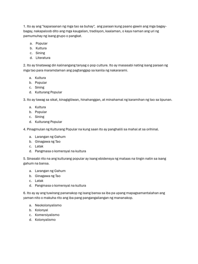 Mga Tanong - Fil 8 | PDF