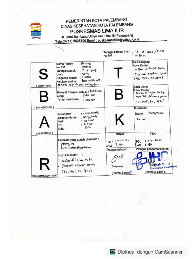 3.7.1.b Bukti Komunikasi Efektif (SBAR Dan TBK) | PDF