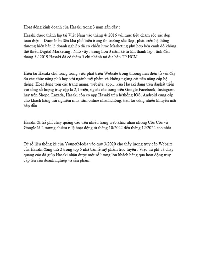 HĐKD Hasaki 3 năm gần đây | PDF