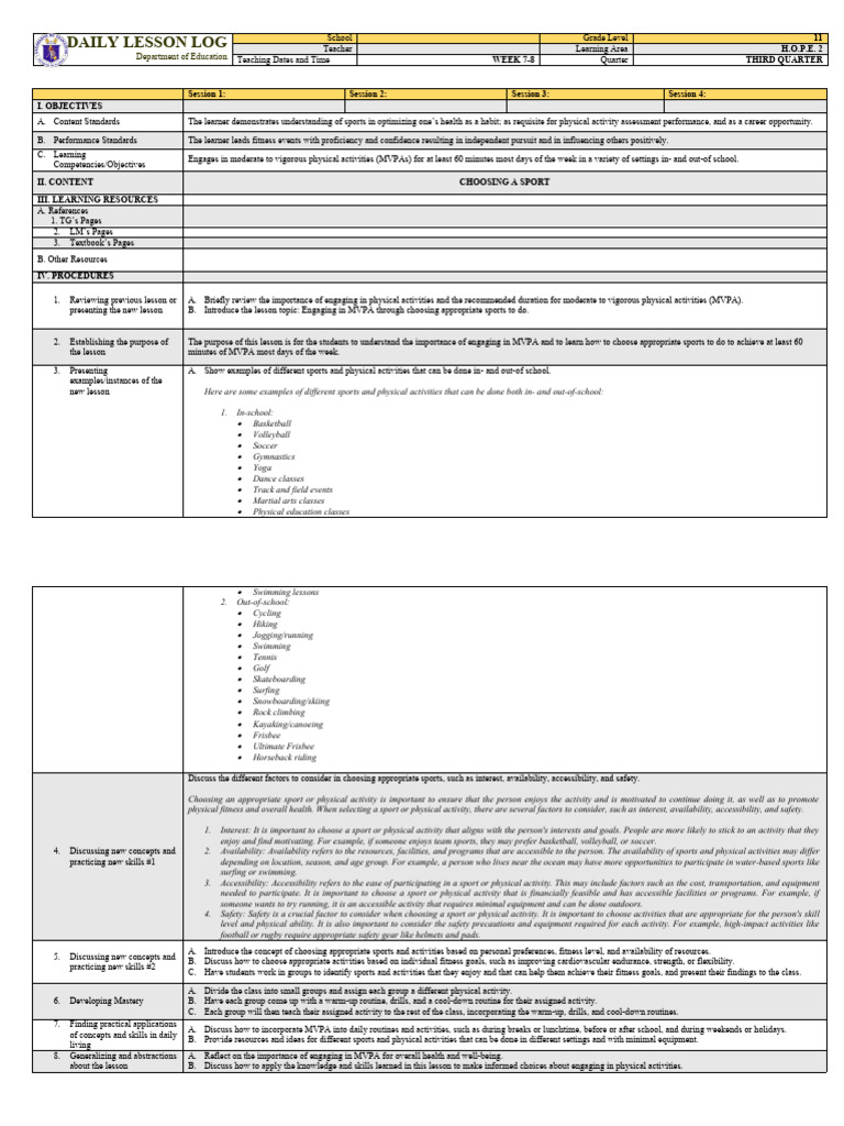 Q3.week 7-8 | PDF | Learning | Sports
