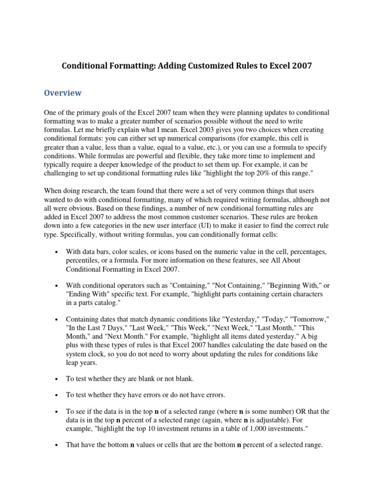 Conditional Formatting 1 | PDF | Microsoft Excel | Standard Deviation