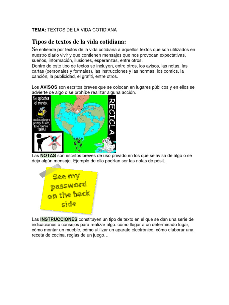 Tema: Textos de La Vida Cotidiana | PDF | Pintada