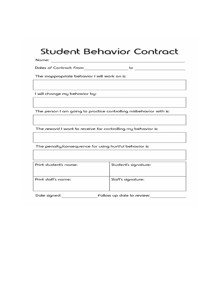 Printablee.com Pbis Student Behavior Contract 386266.Jpg | PDF
