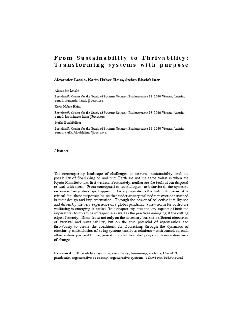 From Sustainability To Thrivability Tran | PDF | Sustainability ...