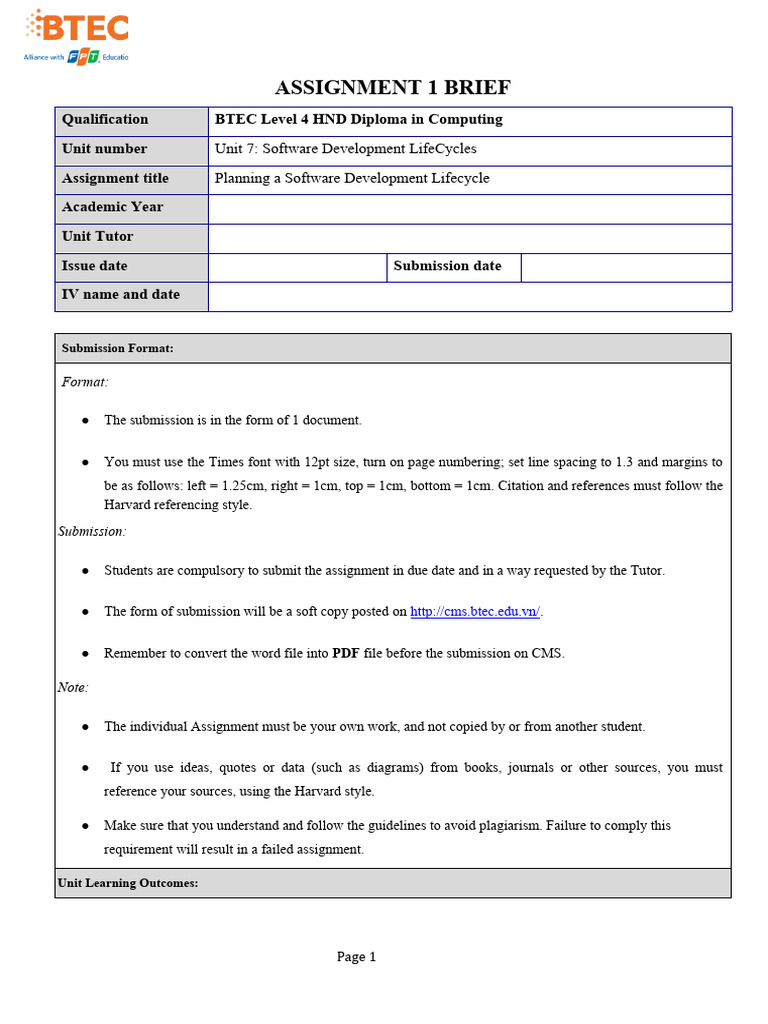 Unit 7.assignment Brief 1 | PDF | Software Development Process ...