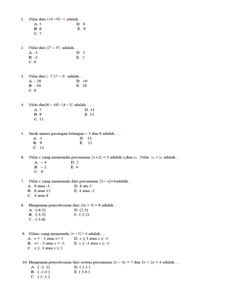 Soal Pas Ganjil MTK Kelas X Sma 2023-2024 | PDF