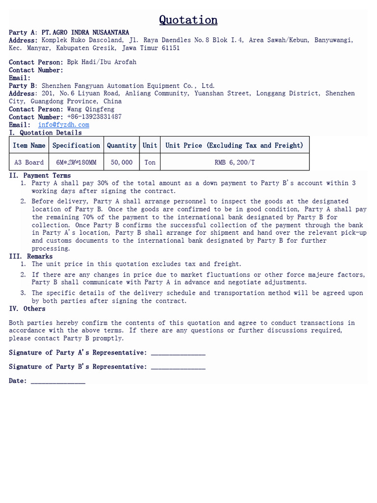 Quotation for A3 Board Supply | PDF