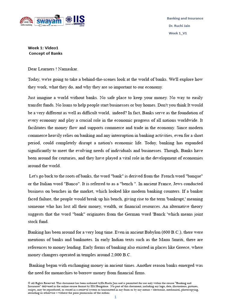 W1V1 - Bank Concept-1 | PDF | Banks | Money