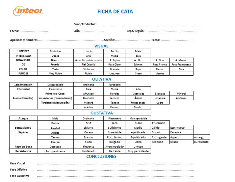1)Ficha de Cata - Hoja1 | PDF | Vino | Bebidas Fermentadas