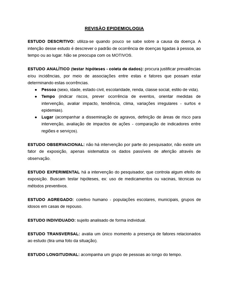 Resumo Epidemio - Conceitos | PDF | Fator de risco | Epidemiologia