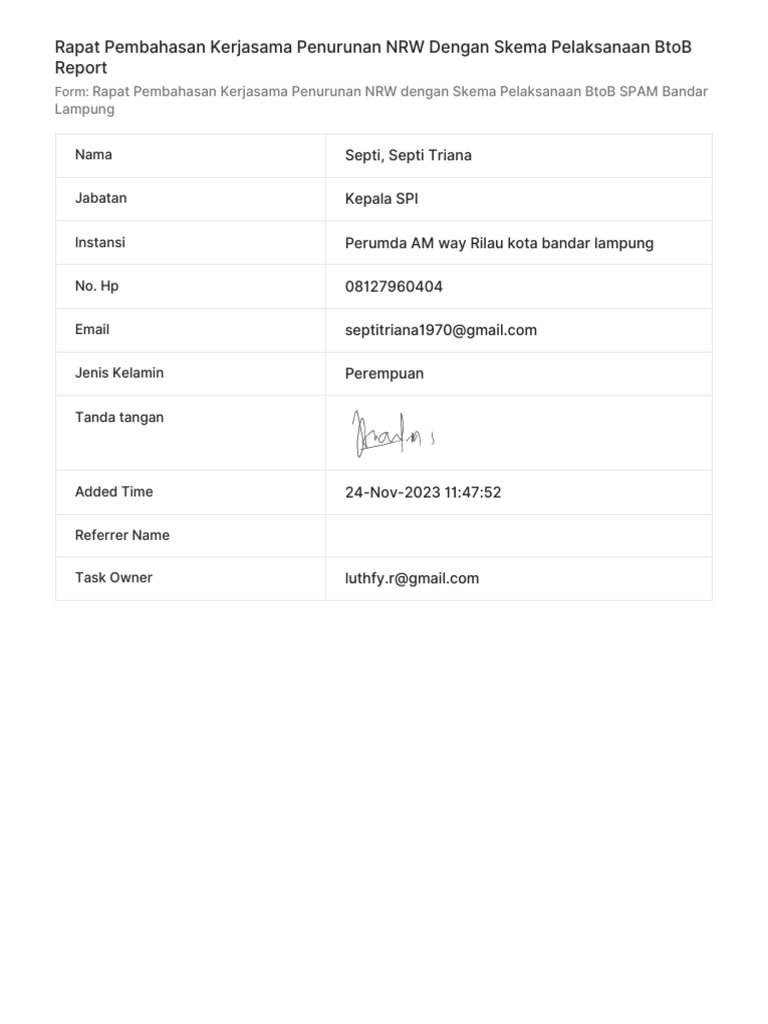 Rapat Pembahasan Kerjasama Penurunan NRW Dengan Skema Pelaksanaan Btob | PDF