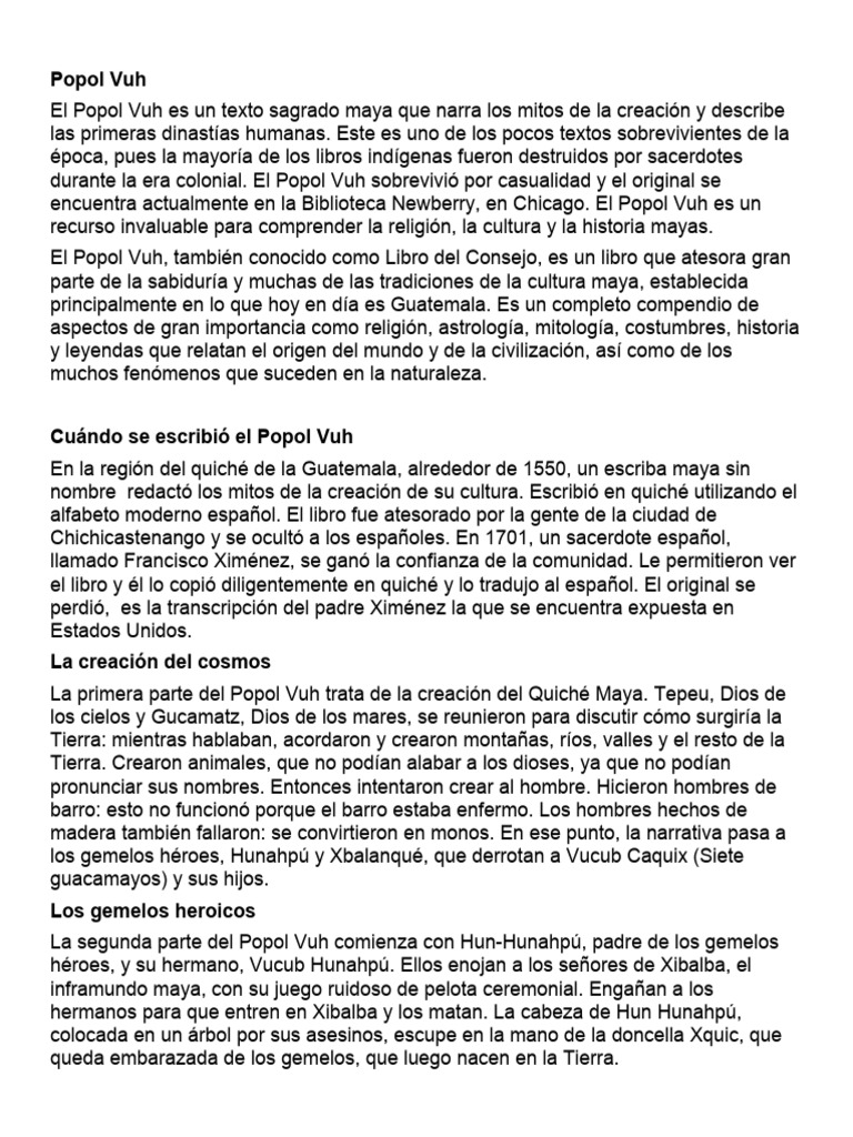 Mitos y Creación en el Popol Vuh | PDF | Pueblos mayas