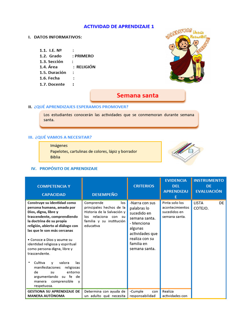 D3 A2 SESION REL. Semana Santa | PDF | Evaluación | Aprendizaje