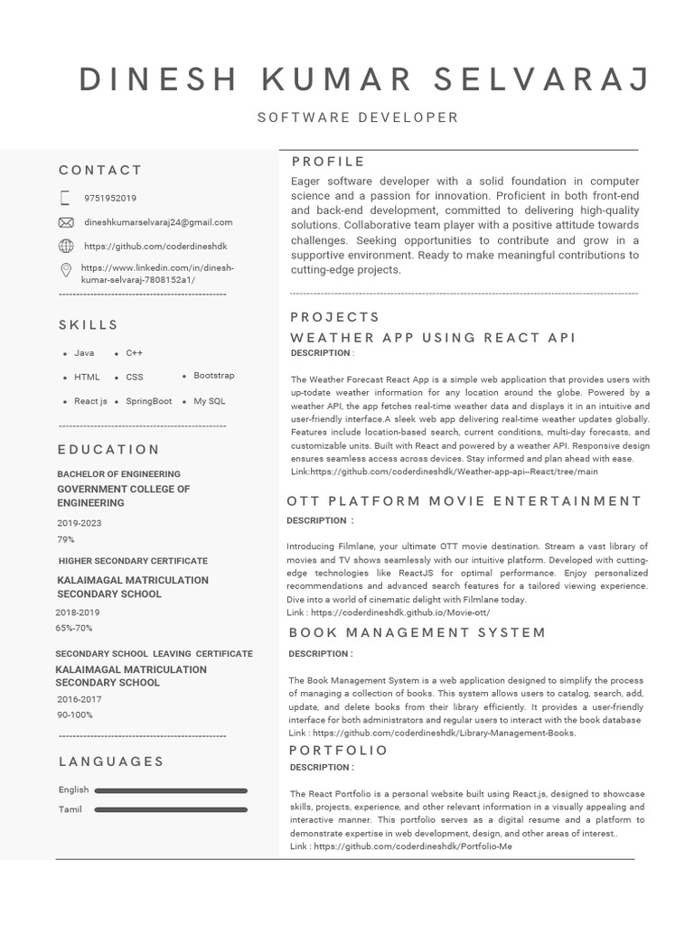 Gray and White Simple Clean Resume | PDF | Web Application | Software ...