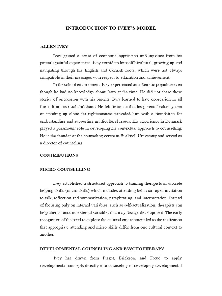 Intro To Ivey's Model | PDF | Psychotherapy | Emotions