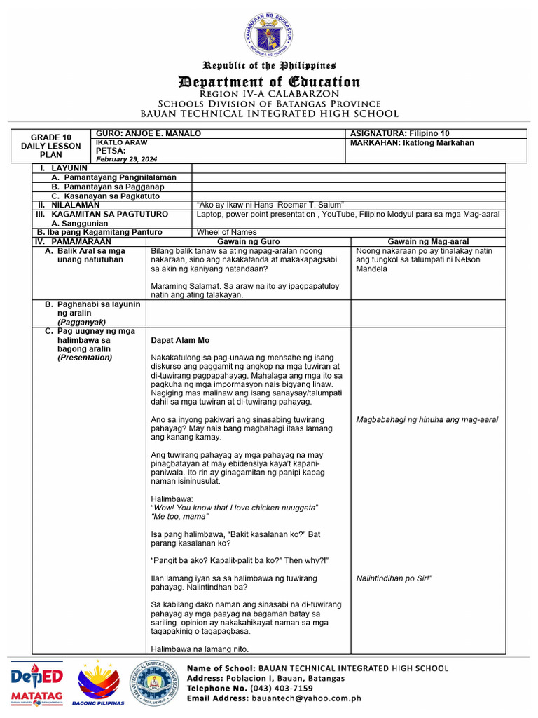 DLP Template Filipino | PDF