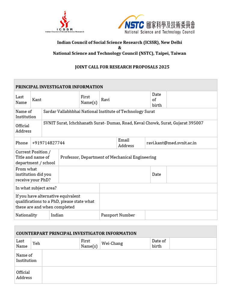 Call Application Form Icssr - 0 | PDF