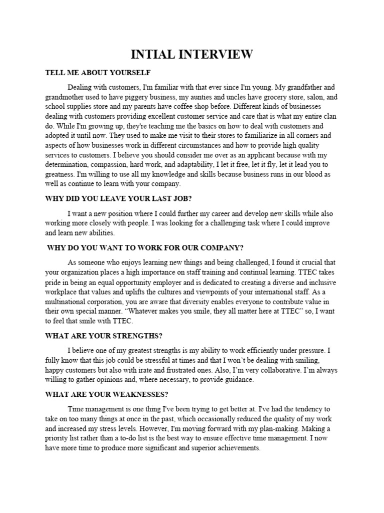 Initial Interview Q&a | PDF | Customer | Social Psychology