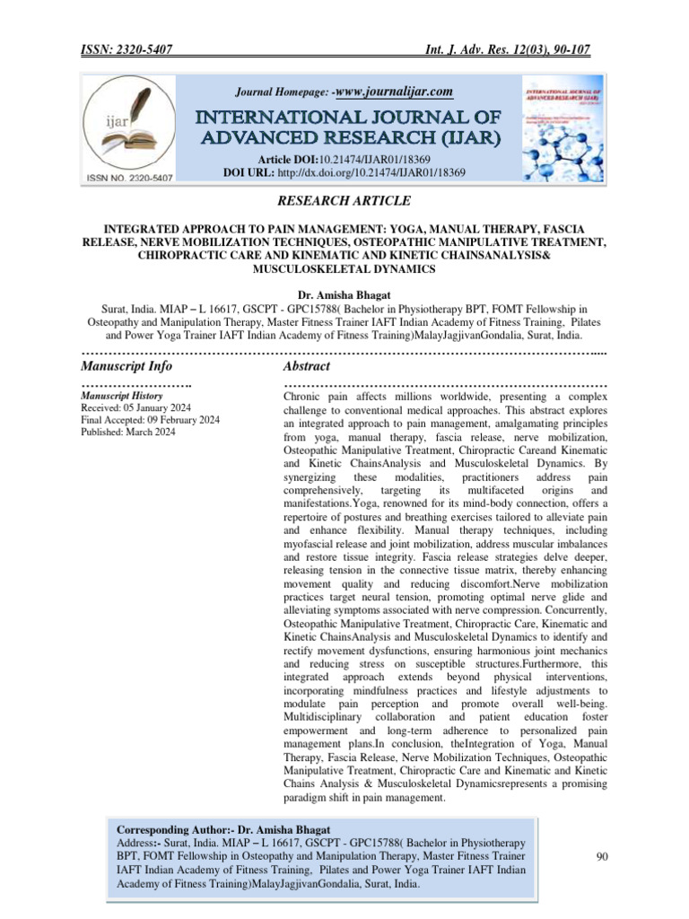 INTEGRATED APPROACH TO PAIN MANAGEMENT: YOGA, MANUAL THERAPY, FASCIA ...