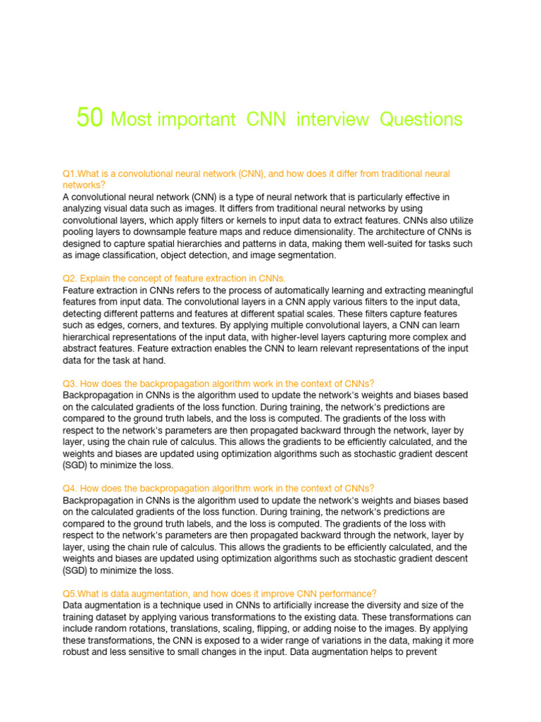 50 Most Important CNN Interview Questions | PDF | Artificial Neural Network | Receiver Operating ...