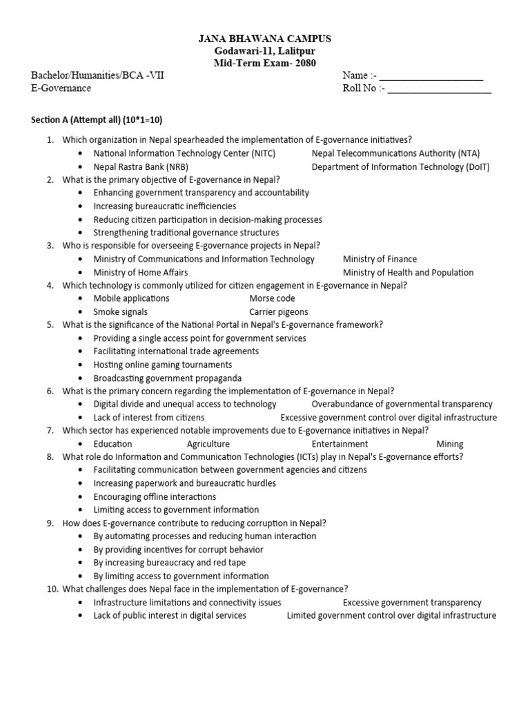 E-Governance Preboard Question 7TH Sem | PDF | E Government | Computing