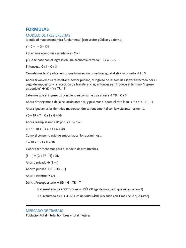 Fórmulas Parcial | PDF | Producto Interno Bruto | Ahorro