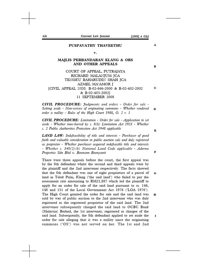 CLJ 2008 6 626 | PDF | Summons | Annulment