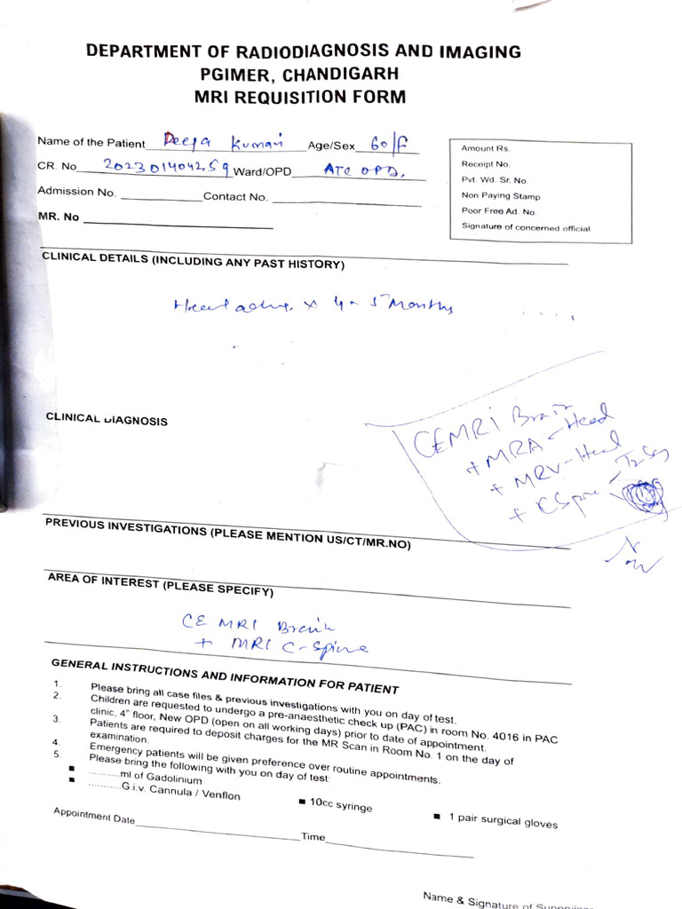 MRI Requisition Form Guidelines | PDF | Medical Tests | Medical Diagnosis